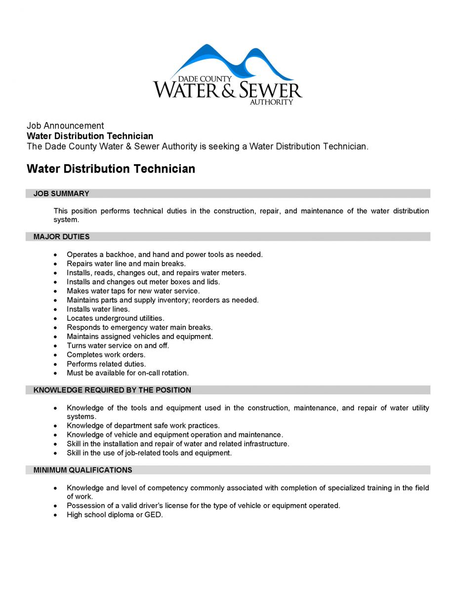 Job Postings | Dade County Water & Sewer Authority